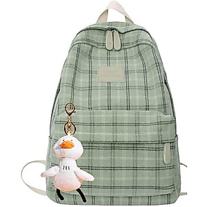 Light Academia Aesthetic Backpack Plaid Preppy Backpack Back to School Backpack Supplies(Sage Green)