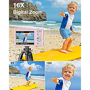 Digital Camera, Zostuic 48MP Autofocus Kids Camera with 32GB Card 1080P Video Camera with 16X Zoom, Compact Portable Small Cameras Christmas Birthday Gift for Children Kid Teen Student Girl Boy(Pink)