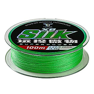 Green Braided Fishing Line, Highly Abrasion Resistant Braided Lines, Thin Diameter, Zero Stretch, Zero Memory, Easy Casting, Great Knot Strength, Color Fast (110YDS- 0.25mm -39LB)