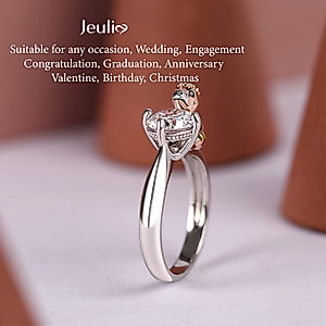 Jeulia Hug Me Adorable Hamster Snail Round Cut Sterling Silver Ring Fashion Anniversary Engagement Wedding Christmas Birthday for Boyfriend With Gift Jewelry Box (Clever Dinosaur, 8.5)