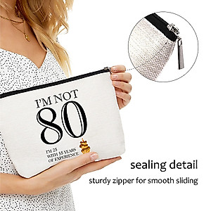 Blue Leaves I'm not 80,80th Birthday Gifts for Women,Mom,Grandma,Wife,80th Birthday Gifts Ideas,Queen 80s, Fun Makeup Bag Gifts
