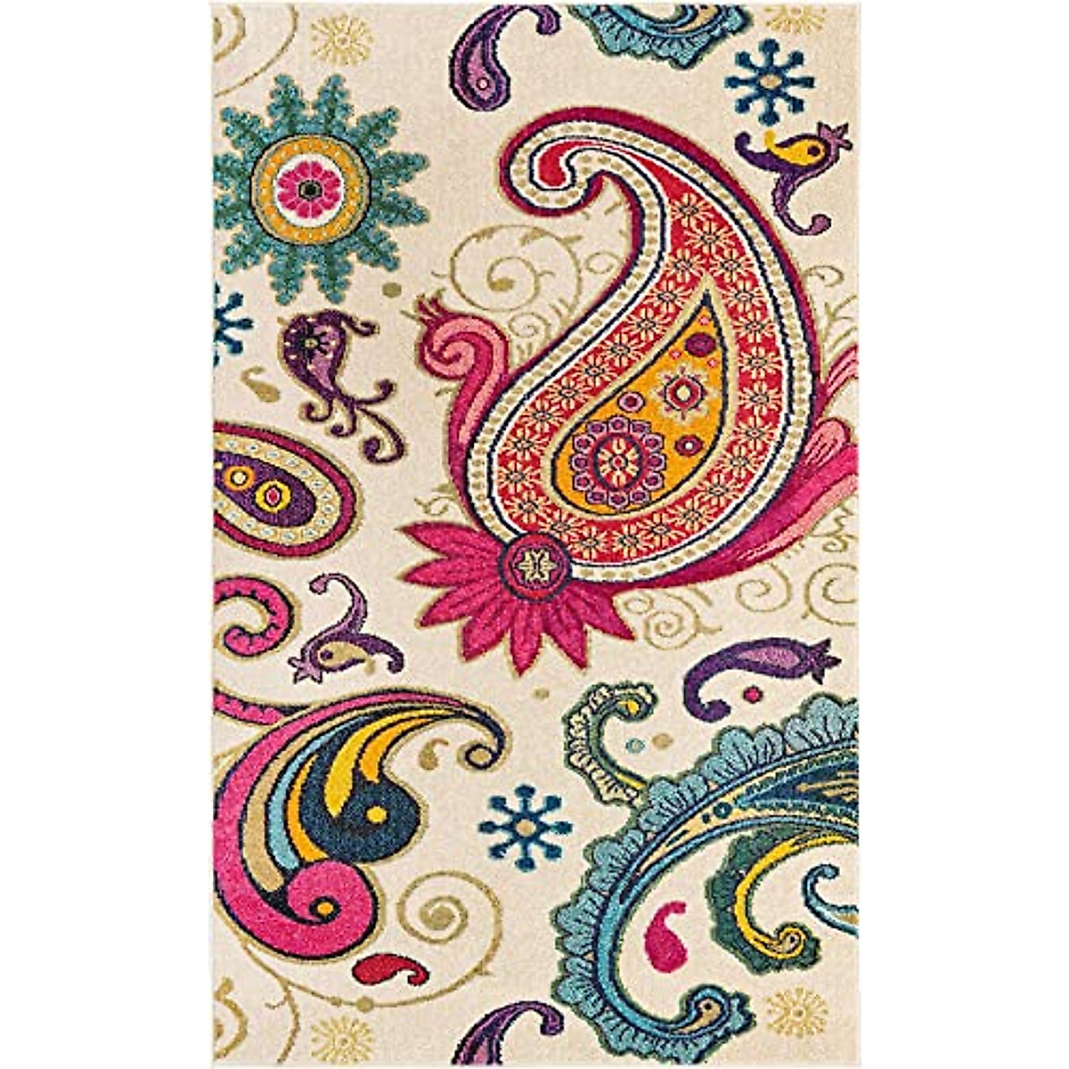 Unique Loom Estrella Collection Colorful, Paisley, Floral, Abstract, Modern Area Rug, 5 x 8 ft, Beige/Pink