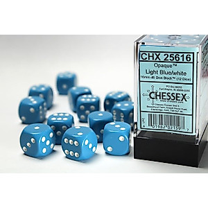 Chessex DND Dice Set-Chessex D&D Dice-16mm Opaque Light Blue and White Plastic Polyhedral Dice Set-Dungeons and Dragons Dice ludes 12 Dice – D6, Various (CHX25616)