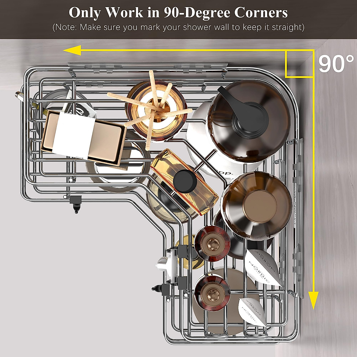 HuggieGems 2 Pack Corner Shower Caddy Organizer Shelf with Hooks, Silver Bathroom Shelves Storage Organization