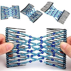 CCbeauty 6 Pcs Magic Hair Comb Elastic Beaded Hair Clips Women Decorative Accessories,Bride Double Slides Stretching Hairpins Combs for Ladies Girls Popular Hairstyles