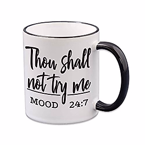Celebrimo Thou Shall Not Try Me Funny Coffee Mug - Bestie Gifts For Women - Sarcastic and Fun Gifts For Friends - Funny Gifts For Men - Birthday Gift Mugs For Mom, Dad, Boss - 11oz Cup