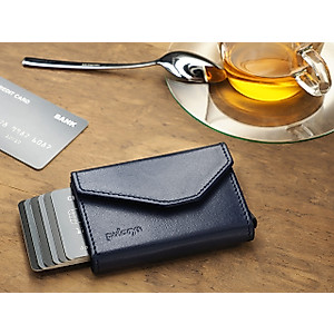 pularys Mini Wallet RAVEN - Multifunckion Credit Card Case - Italian Leather - RFID blocking - Size: 6.5 x 10 x 2.5 cm - Space for up to 7 Cards - Classic Design