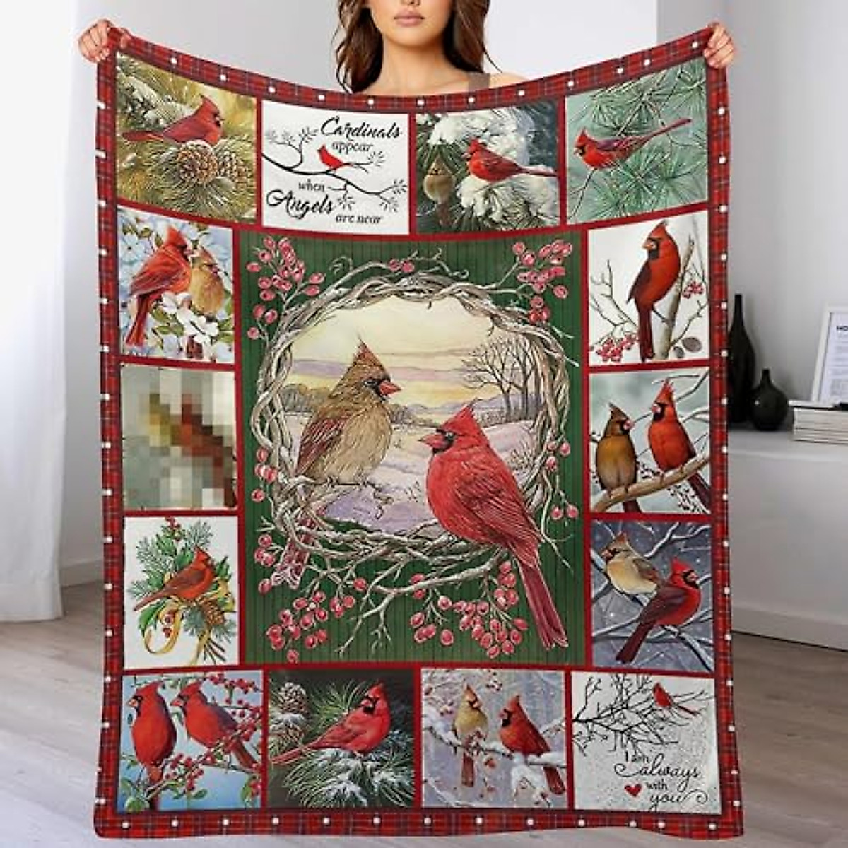 reoqeosy Cardinal Blanket Christmas Bird Throw Blanket Cardinal Gifts for Girls Woman Kids Cozy Comfort Soft Plush Fleece Flannel Blanket for Couch Sofa Bed 40"x50"