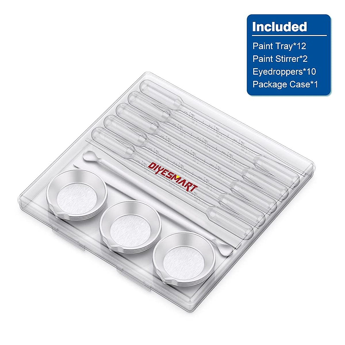 DIYESMART 12pcs Paint Tray, 2pcs Paint Stirrer and 10pcs 3ml Pipette Eyedroppers Suit for Airbrush Painting, DIY Art Craft Painting, Model Painting, Hobby Paint Building Tools, Lightweight…
