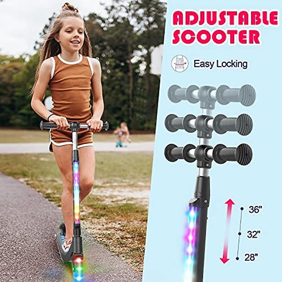 SISIGAD Electric Scooter for Kids Ages 6-12, LED Light-Up Deck, Kids Scooters with 3 Adjustment Levels Handlebar to 36 Inches High,5.3" Wheel UL Certificated Kick Scooter, Christmas Birthday Gifts