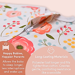 SleepingBaby Zipadee-Zip Transition Swaddle - Cozy Baby Swaddling Blanket with Zipper Convenience - Roomy Baby Wearable Blanket for Easy Diaper Changes - Pretty Poppy, Small (4-8 Month)