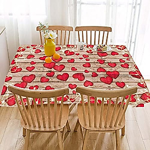 HQM Valentine's Day Table Top Collection Rectangle Fabric Red Love Classic Wooden Floor Tablecloth for Mother's Day Valentine's Day Wedding Home Kitchen Dining Decoration Table Runner 84x60inch
