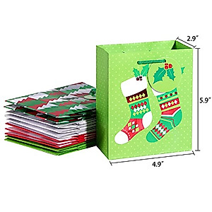 SUNCOLOR 12 Pack 6" Small Christmas Gift Bags With Handle