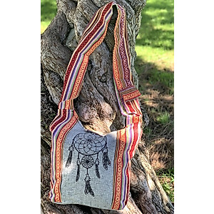 Himalaya Handmade Cotton Shoulder Bag, Unique Tapestry Hippie Crossbody with Dream Catcher Print Hobo Cross body Women bag, Festival bag Sling Boho Bag/Handmade with Love., Multi Colored Orange