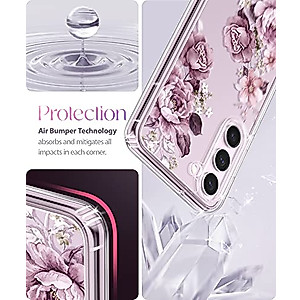 GUOVLIN for Samsung Galaxy S23 Case 6.1", with [Screen Protector+Camera Lens Protector] Flower Shockproof Hard Back&Soft Edge Clear Floral Women Bumper Protective Phone Cover, 2023 (Alluring Purple)