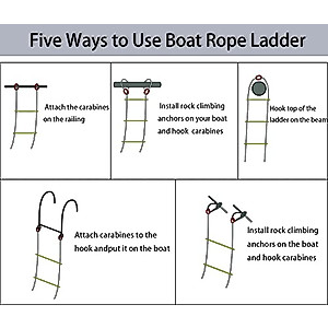 Boat Rope Ladder, 5 Step Heavy Duty 400Lbs Strength Rope Ladder for Inflatable Boat, Fishing Boat, Kayak, Motorboat, Canoeing, Extra Long Portable Marine Boarding Rope Ladder (Black)