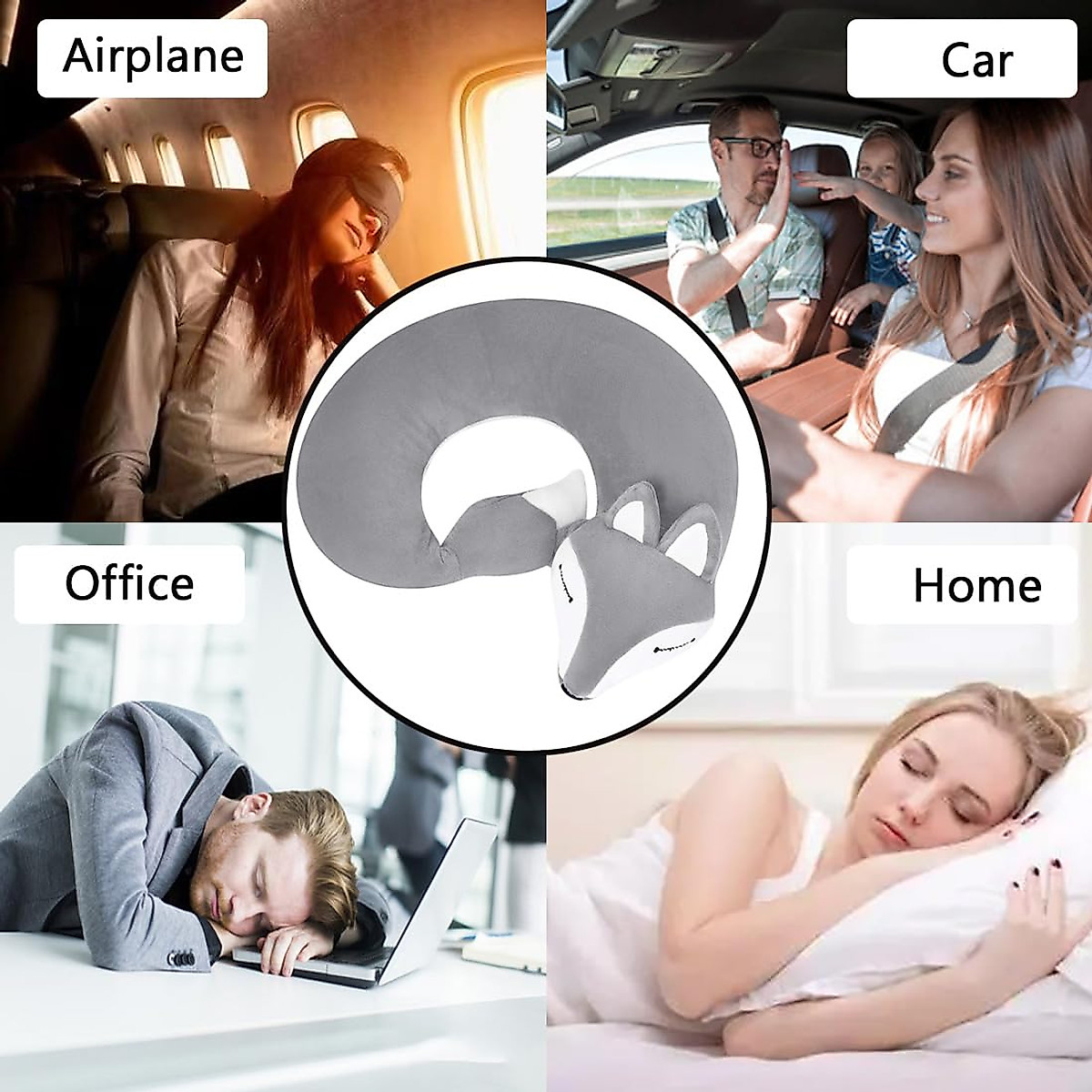 Cute Fox Travel Pillow for Adults Teens Cartoon Animal U-Shaped Neck Pillow Soft Washable Neck Cushion for Head Support Chin Neck Support Travelling Pillow for Airplanes Car Bus Train Office Home Use
