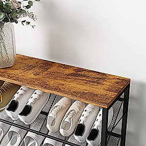LIDYUK Shoe Rack, 5-Tier Shoe Organizer with 4 Slanted Metal Mesh Storage Shelves and Wood Top, Free Standing Shoe Rack for Entryway, Hallway, for 20-24 Pairs of Shoe Storage, Rustic Brown