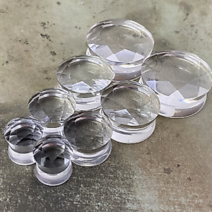 Mystic Metals Body Jewelry Pair of Clear Faceted Double Flare Glass Plugs (PG-555) (9/16" (14mm))