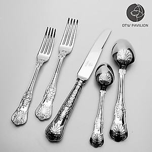 OTW PAVILION 40 Piece Flatware Set For 8, 18 10 Stainless Steel Silverware Set, Classic imperial design, Knife/Fork/Spoon & Long Teaspoon/Salad Fork Mirror-Polished Dishwasher Safe vintage Cutlery