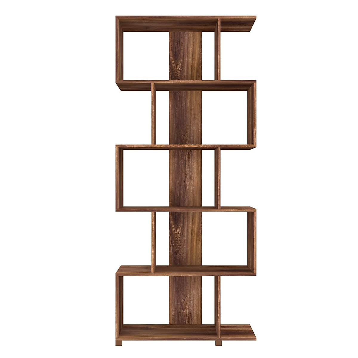 Manhattan Comfort Petrolina Bookshelf with 5 Zig-Zag Cubbies & Open Shelves, Unique Mid Century Modern Bookcase, Ideal for Living Room, Office, Bedroom, Display Ornaments, Trophies, Photos, Nut Brown