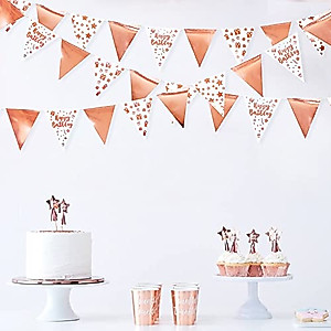 40Ft Rose Gold Happy Birthday Decorations Happy Birthday Banner Bunting Triangle Flag Pennant Garland Streamer Backdrop for Girls Women 13th 16th 21st 30th 40th 50th 60th Happy Birthday Party Supplies
