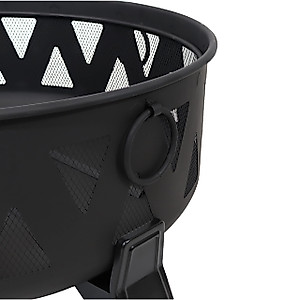 Sunnydaze 25-Inch Steel Wood-Burning Fire Pit with Mesh Stripe Cutouts - Includes Poker and Spark Screen