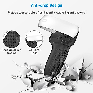 Relohas Accessories for Oculus/Meta Quest 2, Touch Controller Grip Cover, Front Face Protector Cover, Silicone Face Cover with Lens Protective Cover, Protect Your VR in All Aspects(4PCS, Black)