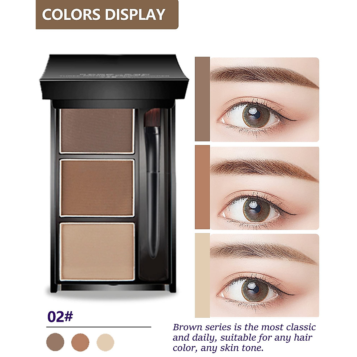 Eyebrow Powder Makeup Kit-3 Colors Eye Brow Powder Palette Long-Lasting Waterproof, Dark/light Brown Brow Filler, Fill & Sculpt Full Eyebrows for Women, With Mirror, Brow Brush & Razor-Set 02