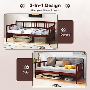 KOMFOTT Wood Daybed Frame Twin Size, Sofa Day Bed Frame with Wooden Slats Support, No Box Spring Needed, Twin Daybed Frame for Bedroom Living Guest Room (Mattress Not Included)