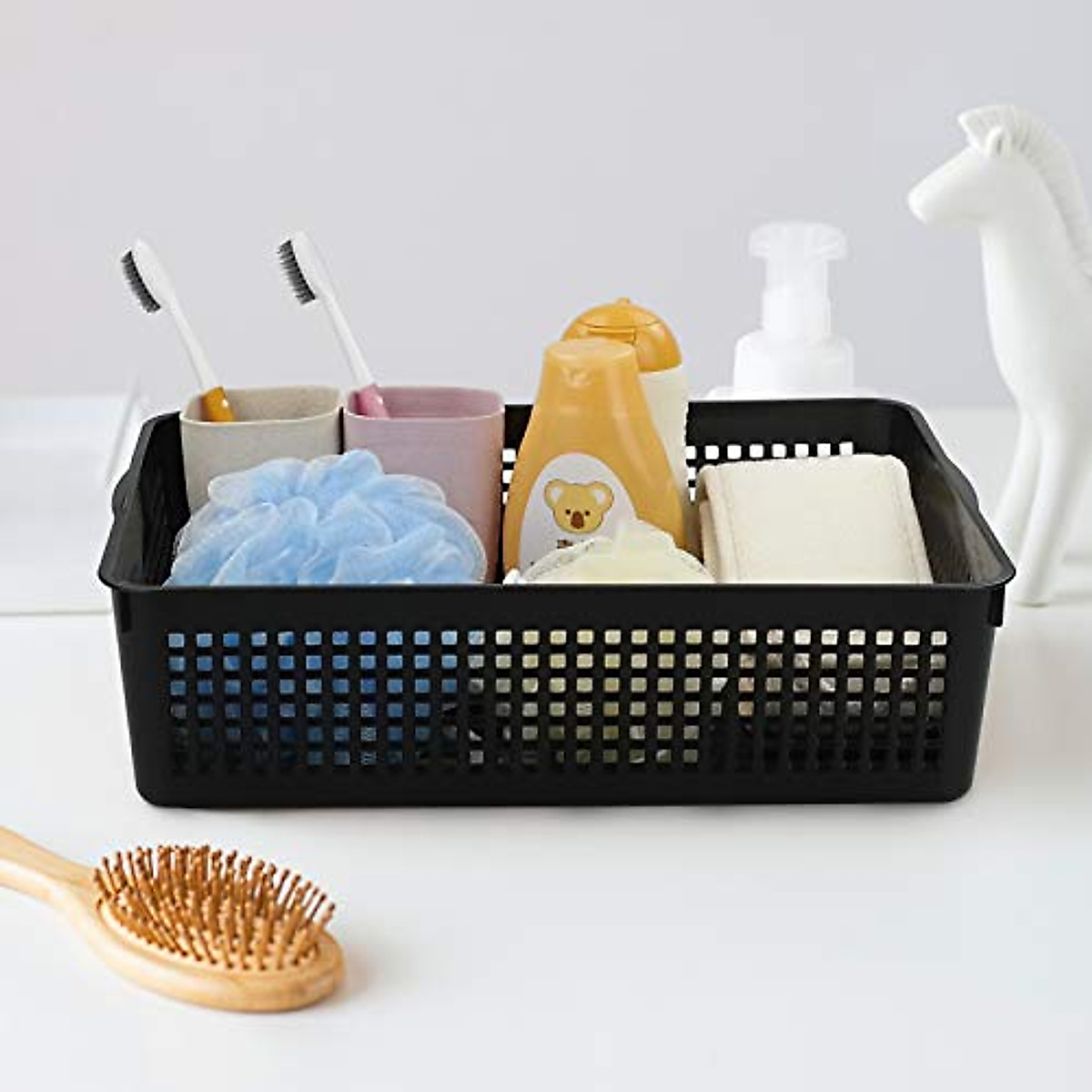 Hespama 6 Packs Plastic File Storage Baskets, Black A4 Paper Basket Trays