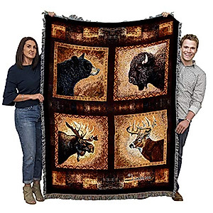 Pure Country Weavers Big Game Heads Blanket by Greg Giordano - Bear Bison Elk Deer Wildlife Lodge Cabin Gift Tapestry Throw Woven from Cotton - Made in The USA (72x54)