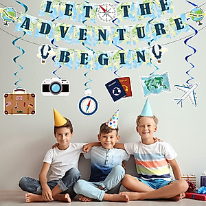 16 Pieces Travel Themed Party Decorations Let the Adventure Begin Banner Bon Voyage Party Decorations Travel Honeycomb Centerpieces for Travel Baby Shower Graduation Retirement Farewell Party Supplies