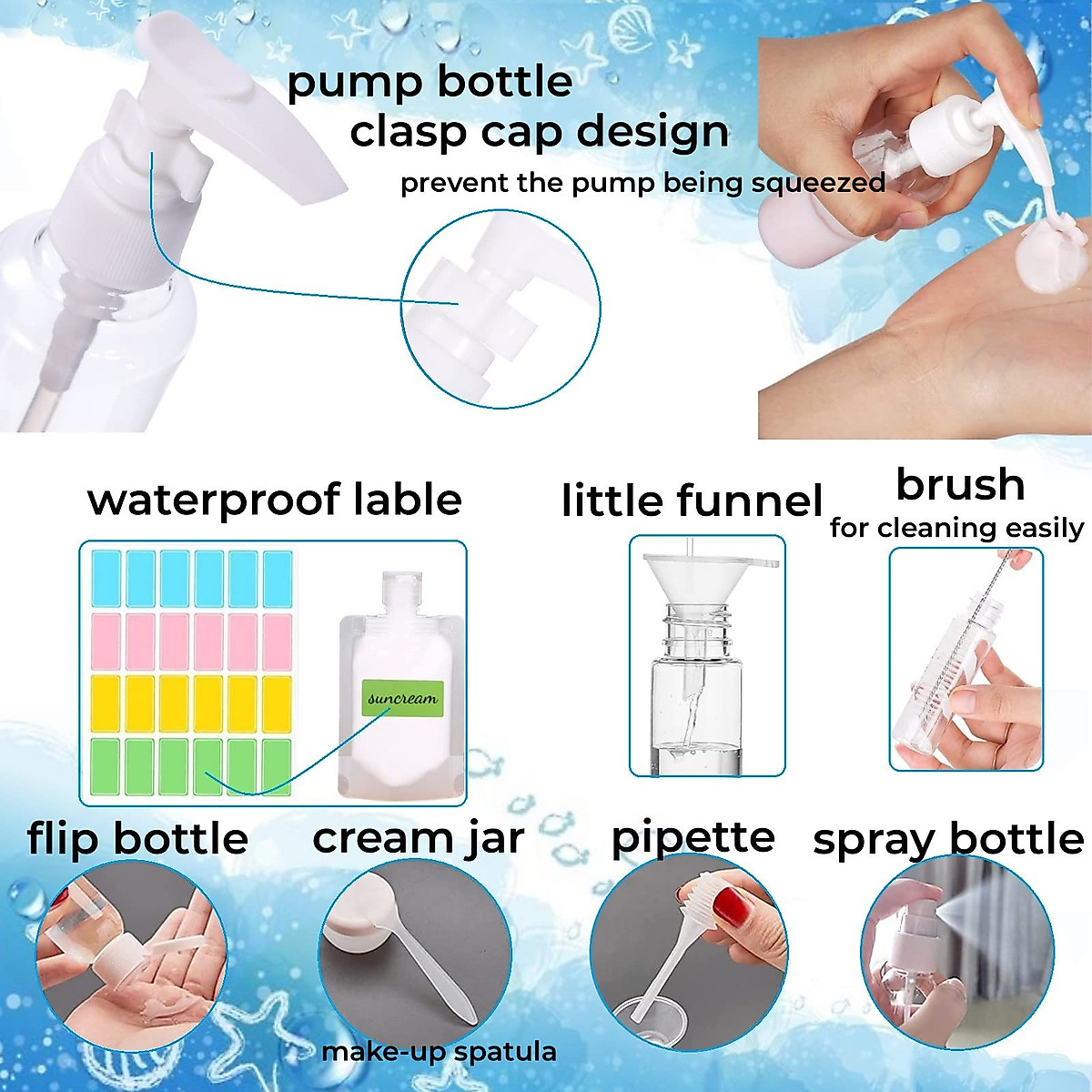 Gpurplebud Travel Pouches for Toiletries - 26 Pack TSA Approved Portable Fluid Packing Bags with Labels Refillable Squeeze Pouches Travel Accessories for Shampoo Conditioner Lotion Soap Liquids (Pink)