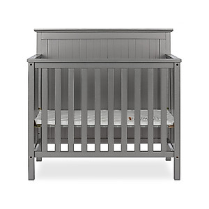 Dream On Me Ava 4-in-1 Convertible Mini Crib in Steel Grey, Greenguard Gold Certified, Non-Toxic Finish, Comes with 1" Mattress Pad, with 3 Mattress Height Settings