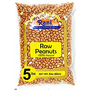 Rani Peanuts, Raw Whole With Skin (uncooked, unsalted) 80oz (5lbs) 2.27kg Bulk ~ All Natural | Vegan | Kosher | Gluten Friendly | Fresh Product of USA ~ Spanish Grade Groundnut/Red-skin