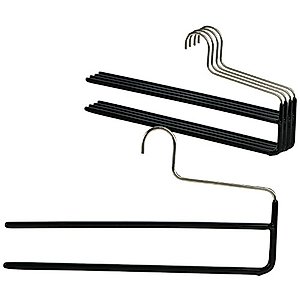 Mawa by Reston Lloyd Trouser Series Non-Slip Space-Saving Clothes Hanger with Double Rod for Pants, Style KH/2, Set of 5, Black