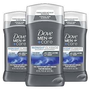 DOVE MEN + CARE Deodorant Stick for Men Midnight Classico 3 Count Aluminum Free 72-Hour Odor Protection Mens Deodorant With Essential Oils & 1/4 Moisturizing Cream 3oz