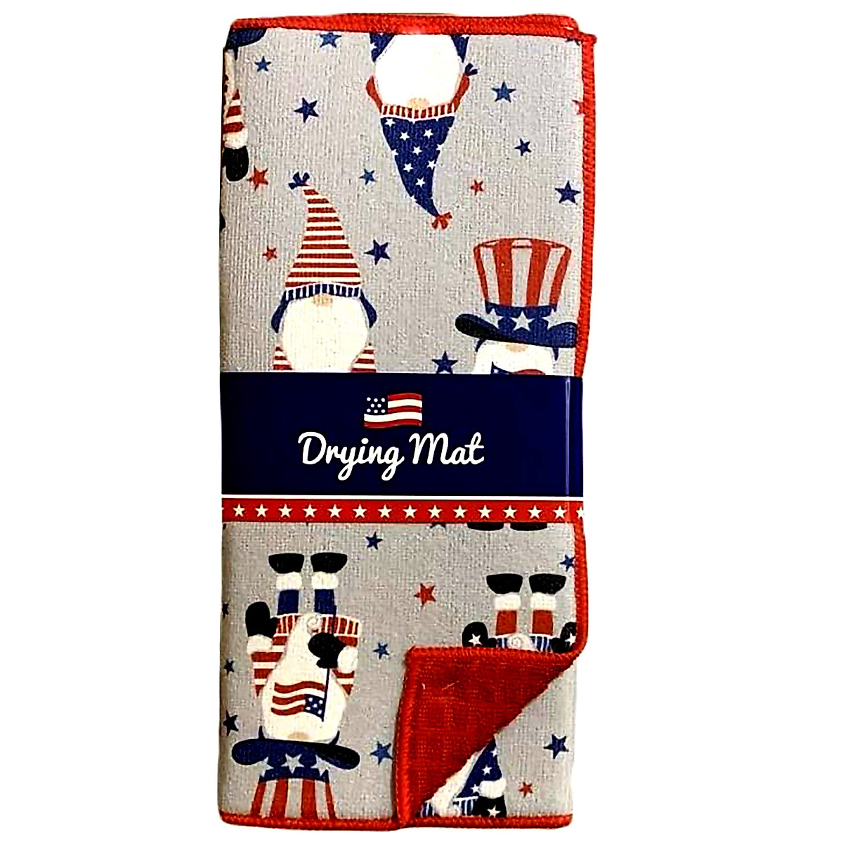 Patriotic Gnome Dish Drying Mat Reversible Absorbent Kitchen Dry Pad July 4 Home Decor 15 x 20 inch