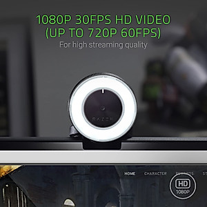 Razer Kiyo: Full HD 1080p 30FPS/720p 60FPS Computer Camera - Built-in Adjustable LED Ring Light Webcam - Advanced Autofocus - Streaming Web Camera for Gaming, Compatible with Windows and Mac (Renewed)