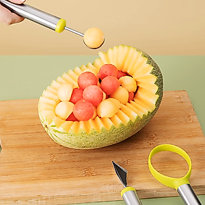 XIANGEN Fruit Carving Knife Set 3-in-1 Set for Home Use Fruit Cutting and Fruit Sacking Supplies Watermelon Digging Ball shaped triangular V-shaped fruit carving knife