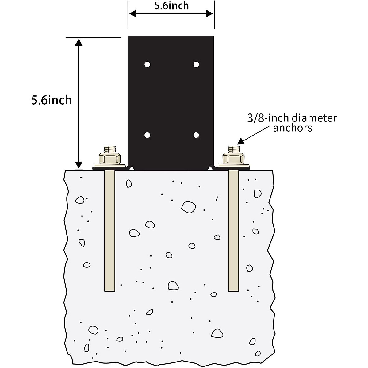 6X 6 Post Base 3 PCS,Inner Size 5.6"x5.6"Deck Post Base,Heavy Duty Metal Black Powder Coated Post Brackets,for Pavilion Deck Railing Support Deck Base Plate, Support Bolt Down (3PCS)