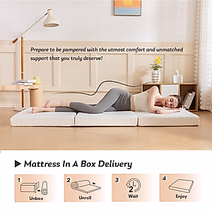 MLILY Folding Mattress, 3 inch Twin Tri-fold Memory Foam Mattress, Foldable Mattress with Storage Bag and Washable Cover, Travel and Guest Mat, 75"×38", White