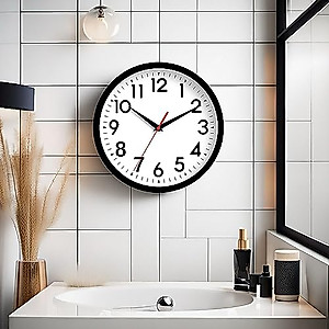 DAXSMY Wall Clock, Analog Clock Small, 10 Inch Silent Non-Ticking Wall Clocks Battery Operated Decorative for Kitchen, Office, Outdoor, Bedroom, Bathroom, Living Room, School, Classroom(Black)