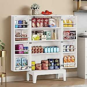 DWVO 43" Kitchen Pantry Storage Cabinet, Pantry Cabinet with Doors and Shelves, Buffet Cupboards Sideboard for Kitchen，Living Room and Dining Room, White