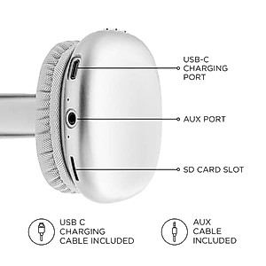 iJoy Ultra Wireless Headphones with Microphone- Rechargeable Over Ear Wireless Bluetooth Headphones with 10Hr Playtime, SD Slot, Backup Wire- Soft Cushion Wireless Headset with Mic (Silver)