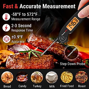 ThermoPro TP605 Instant Read Digital Meat Thermometer for Cooking, Waterproof Food with Backlight & Calibration, Probe Cooking Kitchen, Outdoor Grilling and BBQ