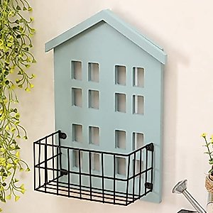 Cyrank Wall Storage Shelf, Hand Made Wood House Shape Wall Mounted Shelf Rustic Farmhouse Storage Shelves Modern Wood Shelf for Bedroom Living Room Bathroom Kitchen and Office(Blue)