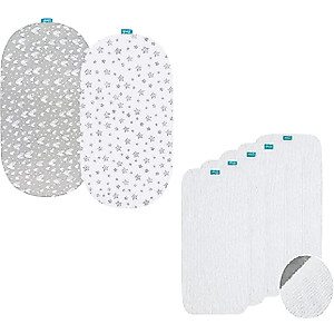 Changing Pad Liner 5 Count, Waterproof Larger Changing Pad Cover 28" X 15", Cotton Terry (Solid Improved Thickness) / Bassinet Sheets, 100% Jersey Knit Cotton, Grey