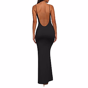 LILLUSORY Birthday Dress Sun Dresses for Women 2023 Summer Casual Sexy Dinner Backless Spaghetti Strap Bodycon Maxi Dresses Ladies Party Date Cami Long Dress Black